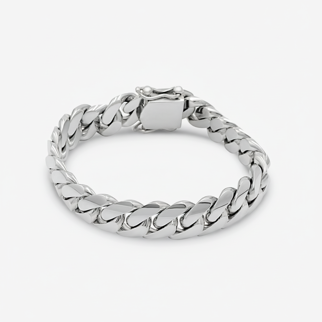 12mm Silver Cuban Link Bracelet - Solid Silver Handcrafted in Miami ...